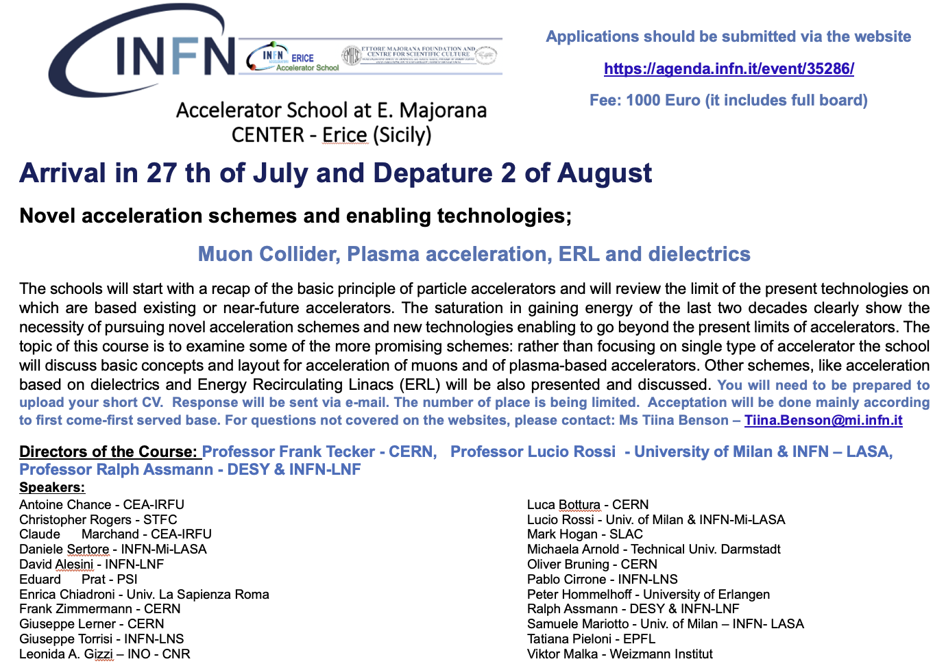 International School of Particle Accelerators - ERICE_2023 (27 July 2023 - 2 August 2023 ...